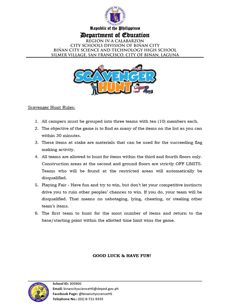 Scavenger Hunt Rules and Checklist | PDF