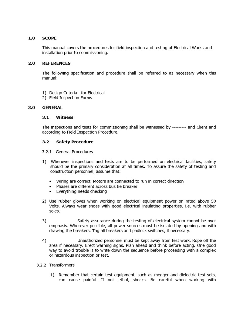 Electrical Inspection Procedure | PDF | Transformer | Alternating Current