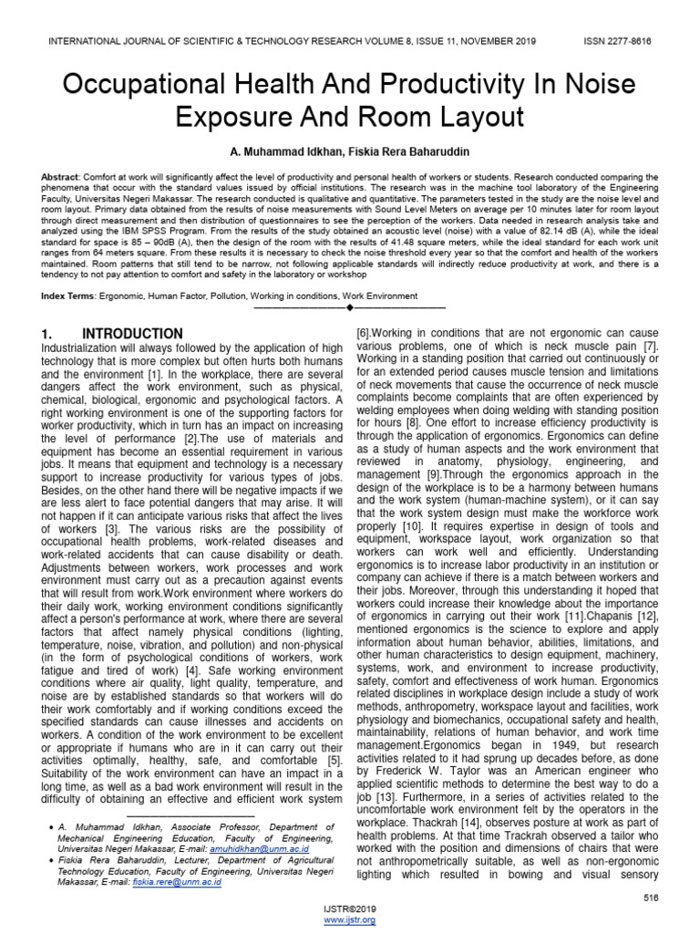 Occupational Health and Productivity in Noise Exposure and Room Layout ...