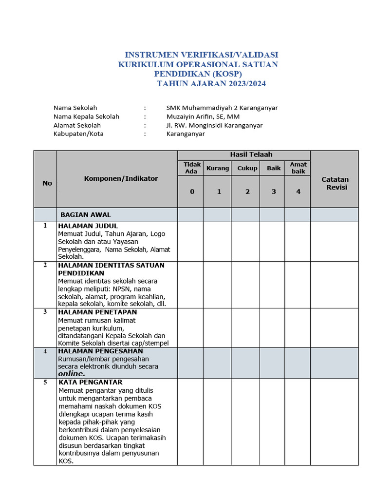 Instrumen KOSP | PDF