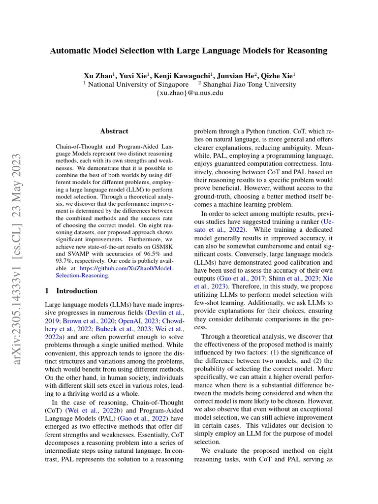 Automatic Model Selection With Large Language Models For Reasoning ...