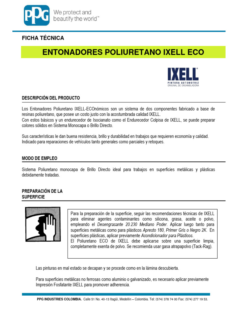Ficha Técnica Poliuretano IXELL ECO | PDF | Poliuretano | Sustancias ...