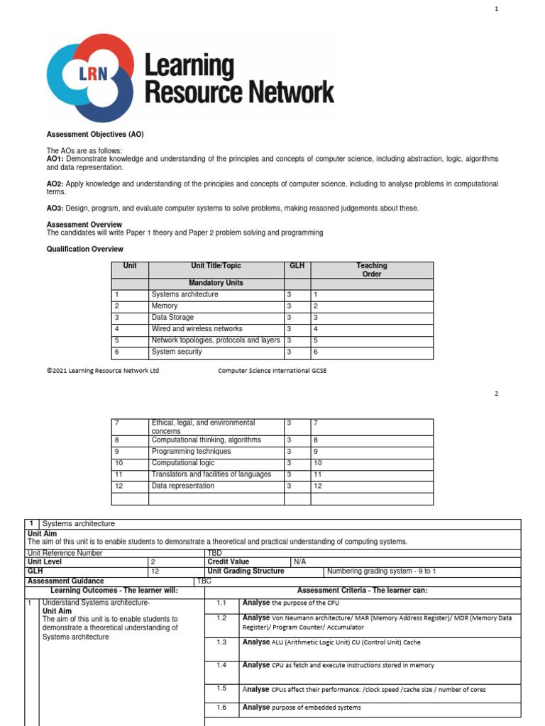LRN International GCSE Computer Science | PDF | Computer Data Storage | Central Processing Unit