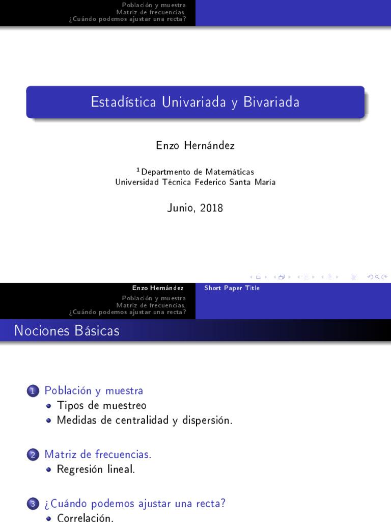 Clase 1 Estad Stica Univariada y Bivariada | PDF | Regresión lineal | Muestreo (Estadísticas)