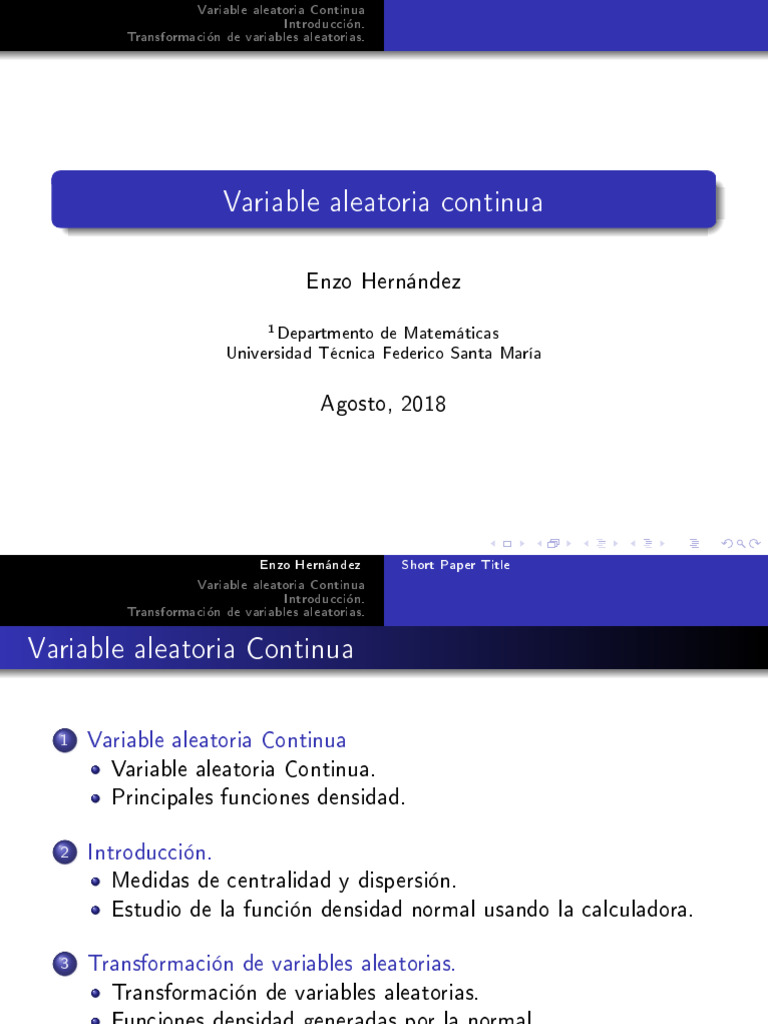 Clase 4 Variable Aleatoria Continua | PDF | Variable aleatoria | Dispersión estadística