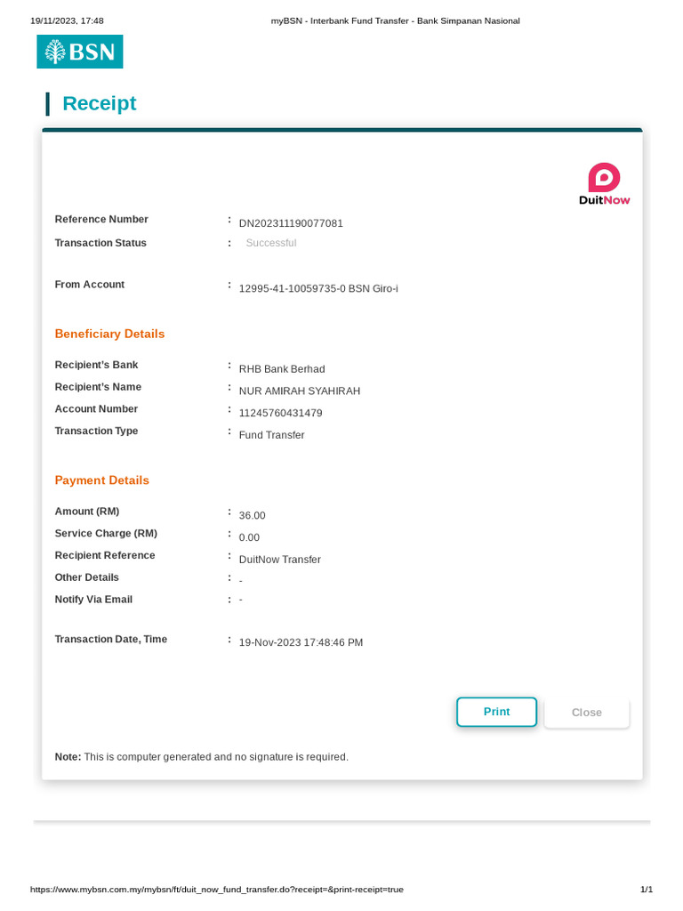 myBSN - Interbank Fund Transfer - Bank Simpanan Nasional | PDF