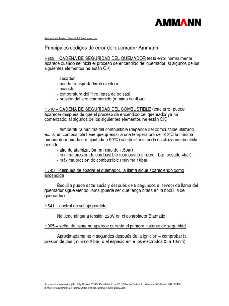 Principales Codigos de Error Del Quemador Ammann | PDF | Combustión | Ciencias fisicas