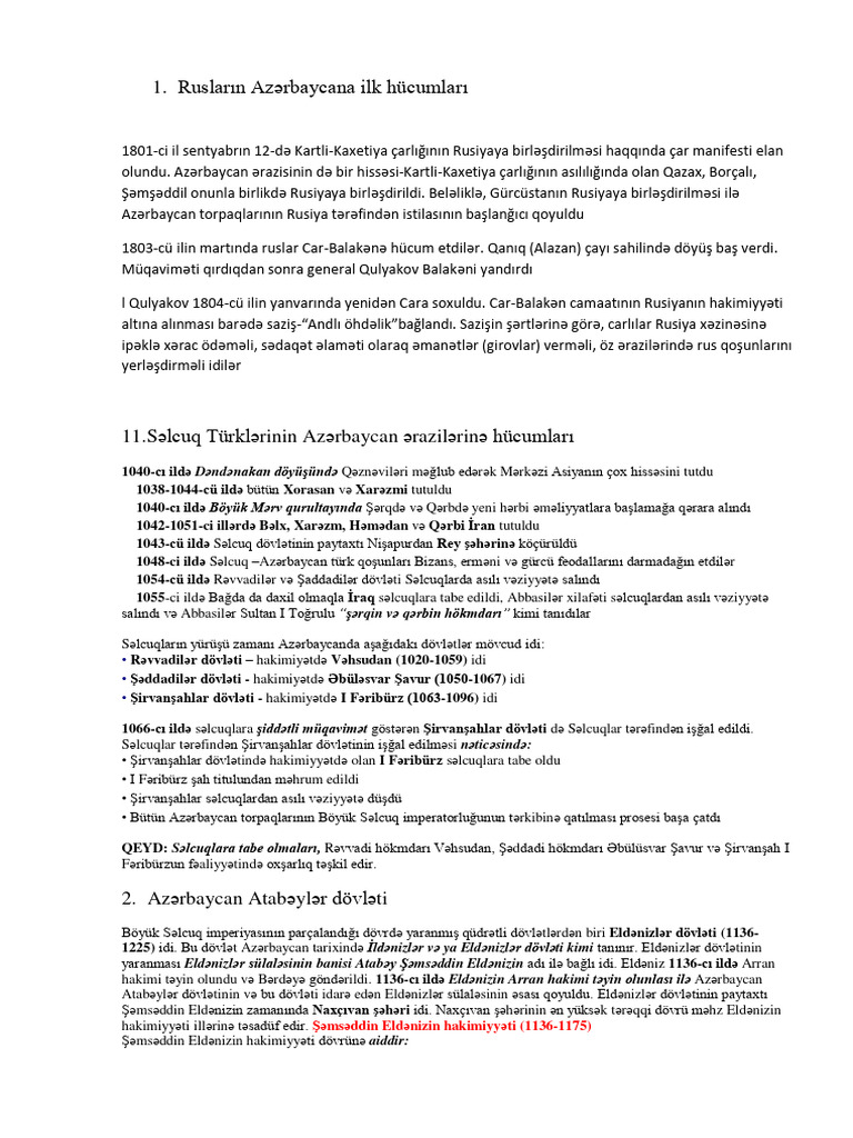 TARİX CAVABLAR - копия | PDF