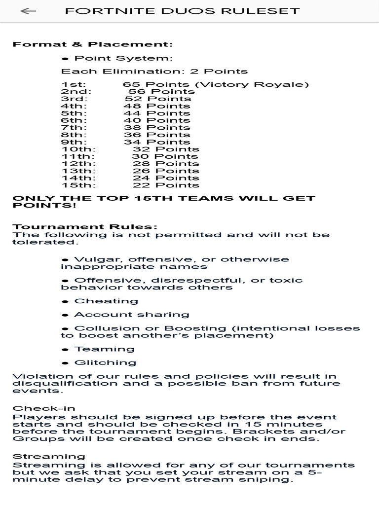 Fortnite Duos Ruleset | PDF
