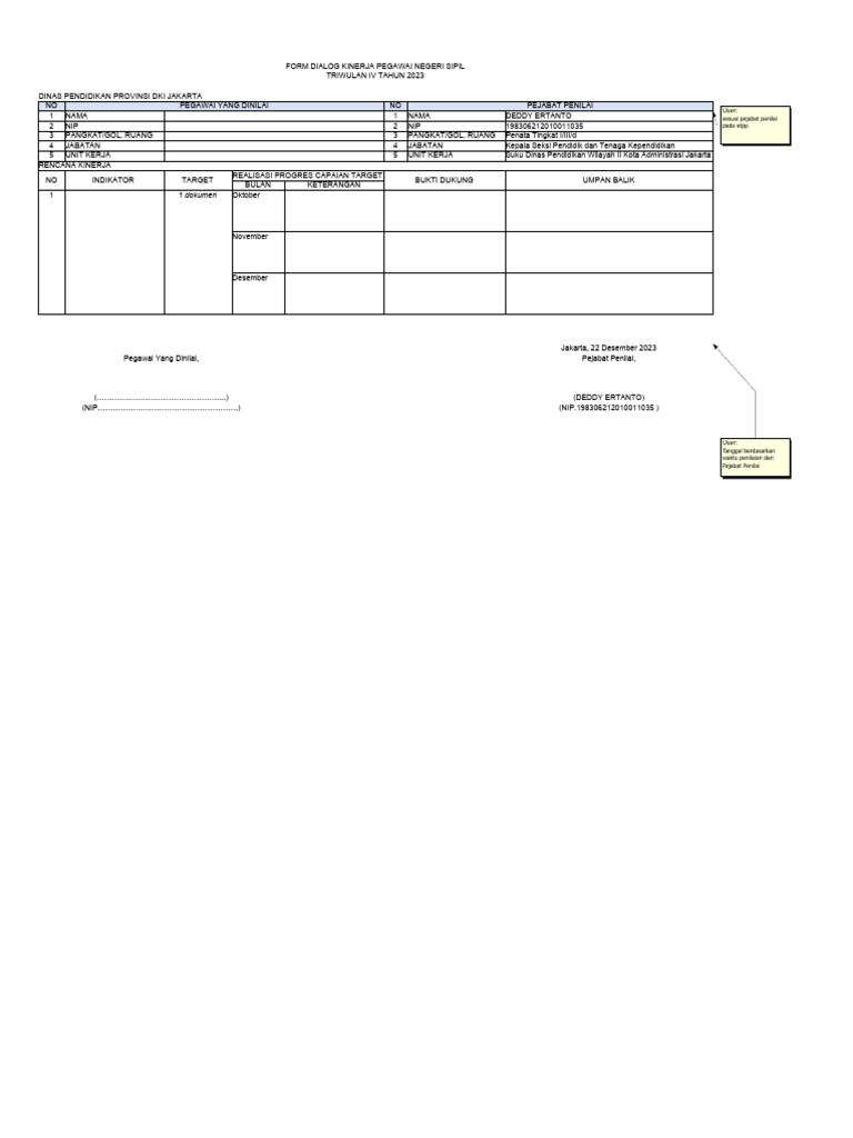 Form Kinerja PNS DKI Jakarta | PDF
