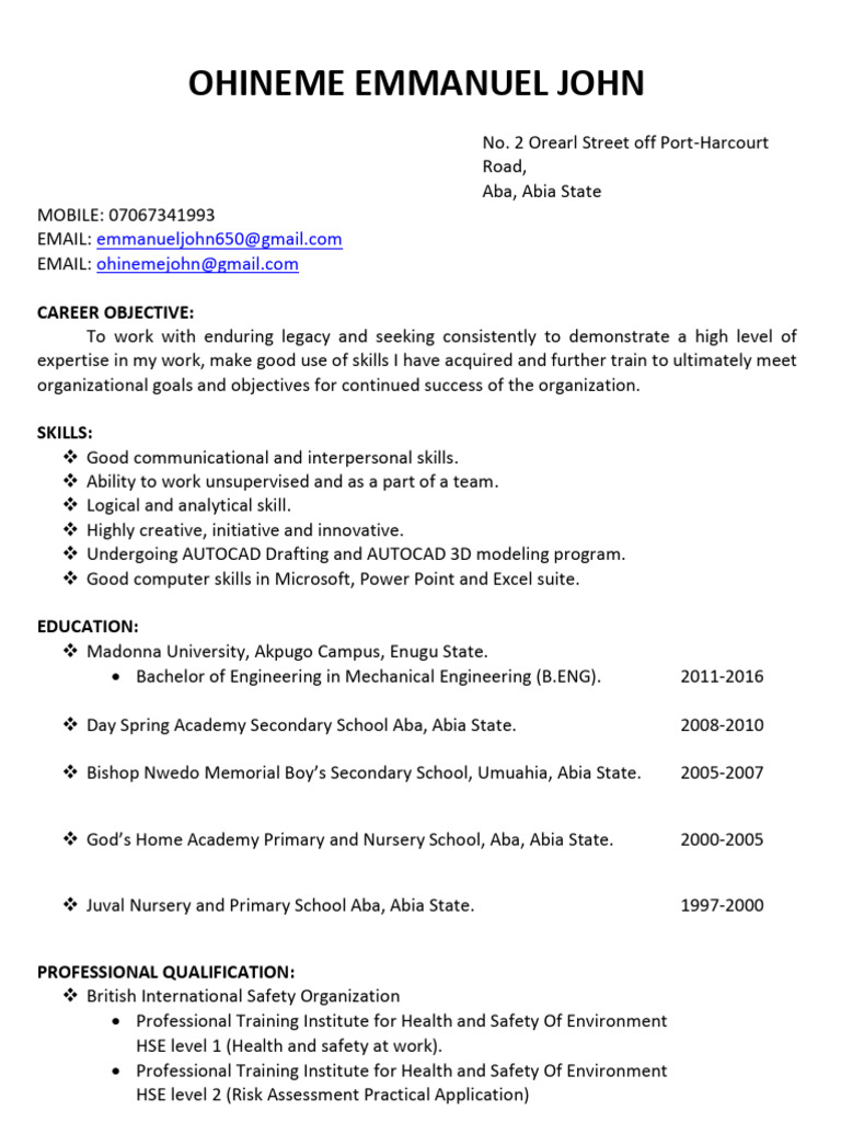 CV From Emmanuel John Ohineme | PDF