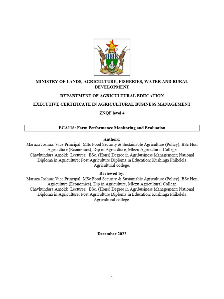 Farm Performance of Monitoring & Evaluation - 1 | PDF | Monitoring And ...
