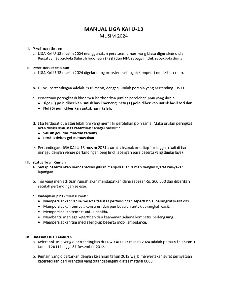 Regulasi Kai U13 | PDF