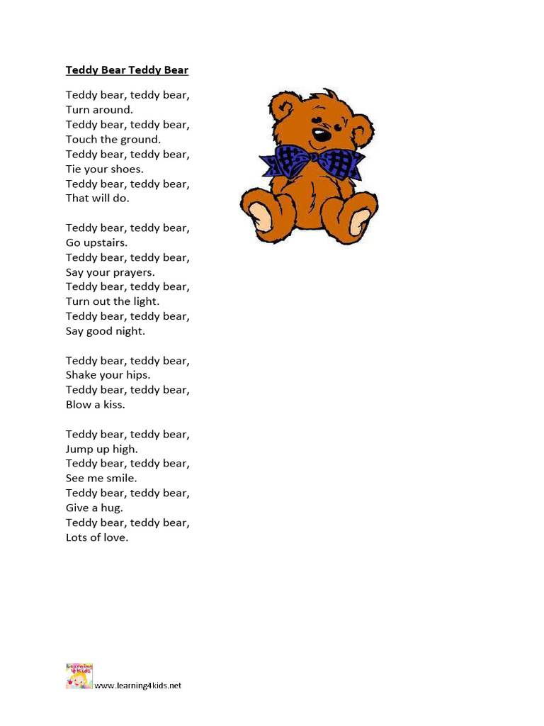 Printable Lyrics Teddy Bear Teddy Bear | PDF | Home & Garden