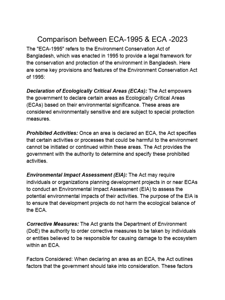 Comparison Between ECA-1995 & ECA - 2023 | PDF | Environmental Impact ...