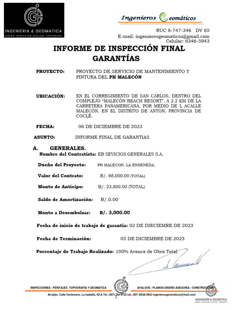 Informe Final de Inspeccion de Pintura PH Malecon-Garantias | PDF | Pintar | Materiales