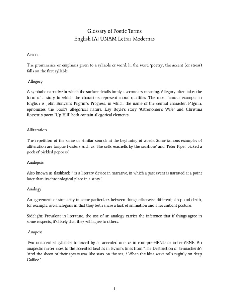 Glossary of Poetic Terms | PDF