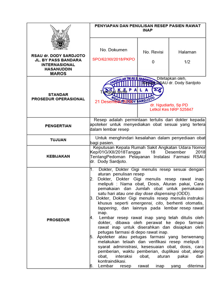 Pkpo - 4 - Ep - 1 - Spo - Penyiapan - Dan - Penulisan - Resep Ri | PDF
