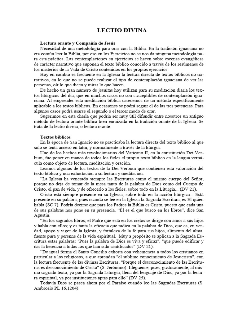 La Lectio Divina | PDF | Lectio Divina | Oración