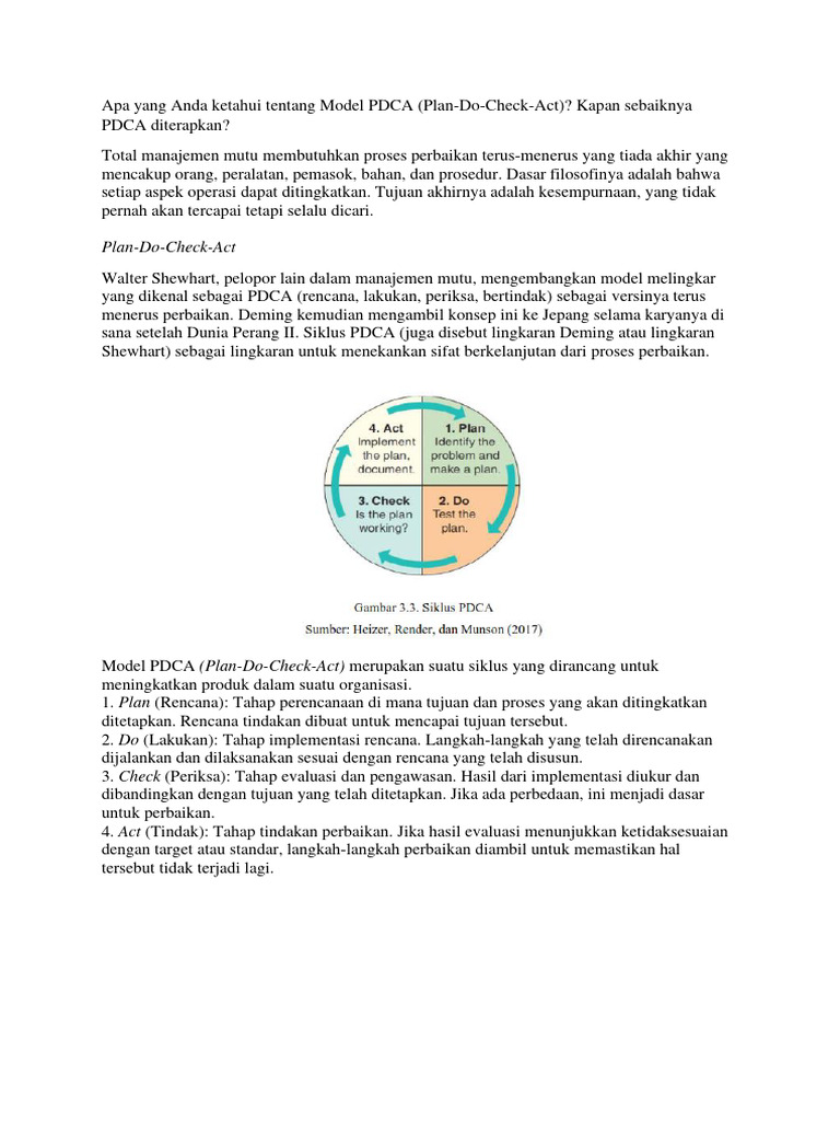 Operation Management - Model PDCA (Plan-Do-Check-Act) | PDF