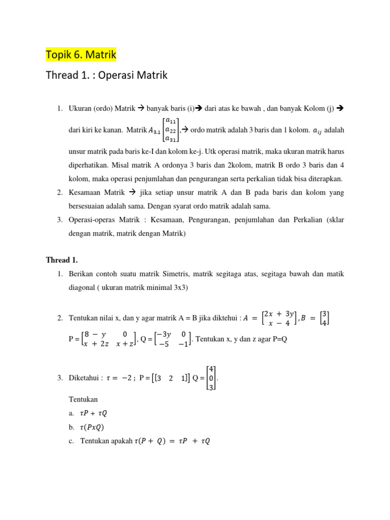 Operasi Matrik | PDF