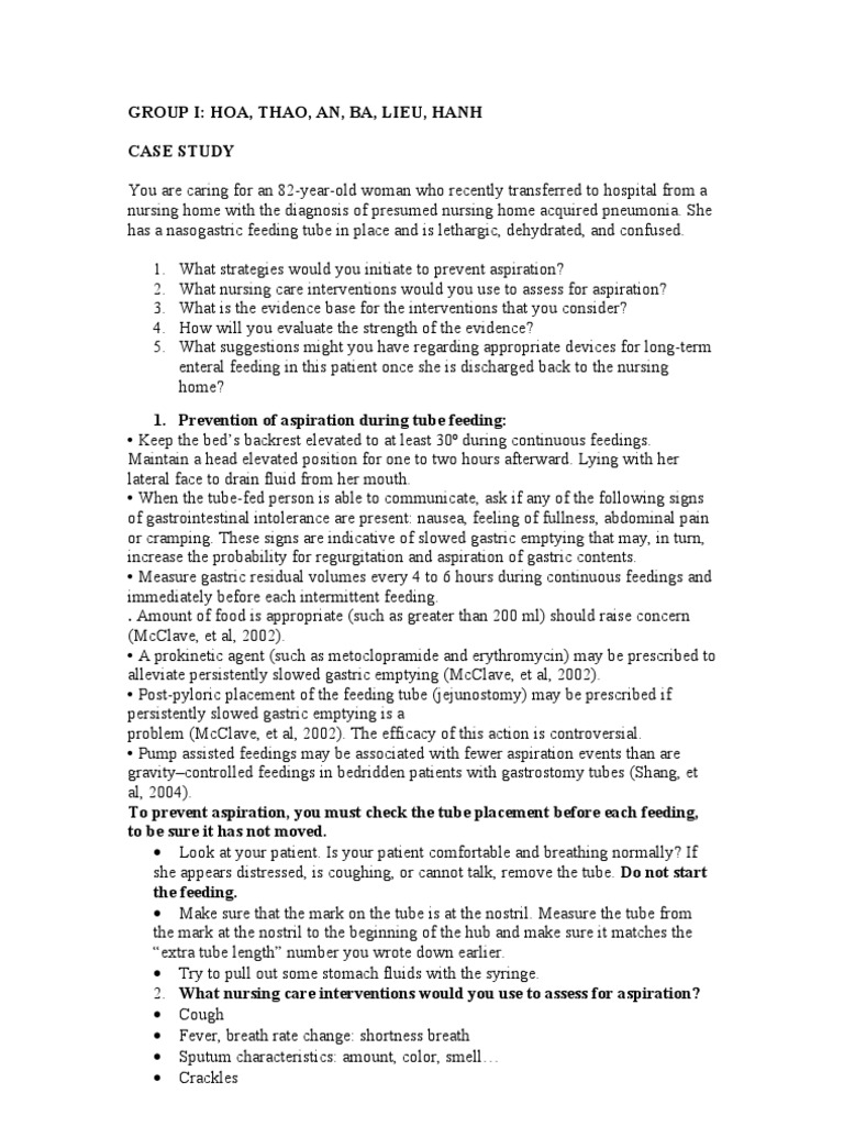 Case Study-Feeding Tube | PDF | Health Care | Diseases And Disorders