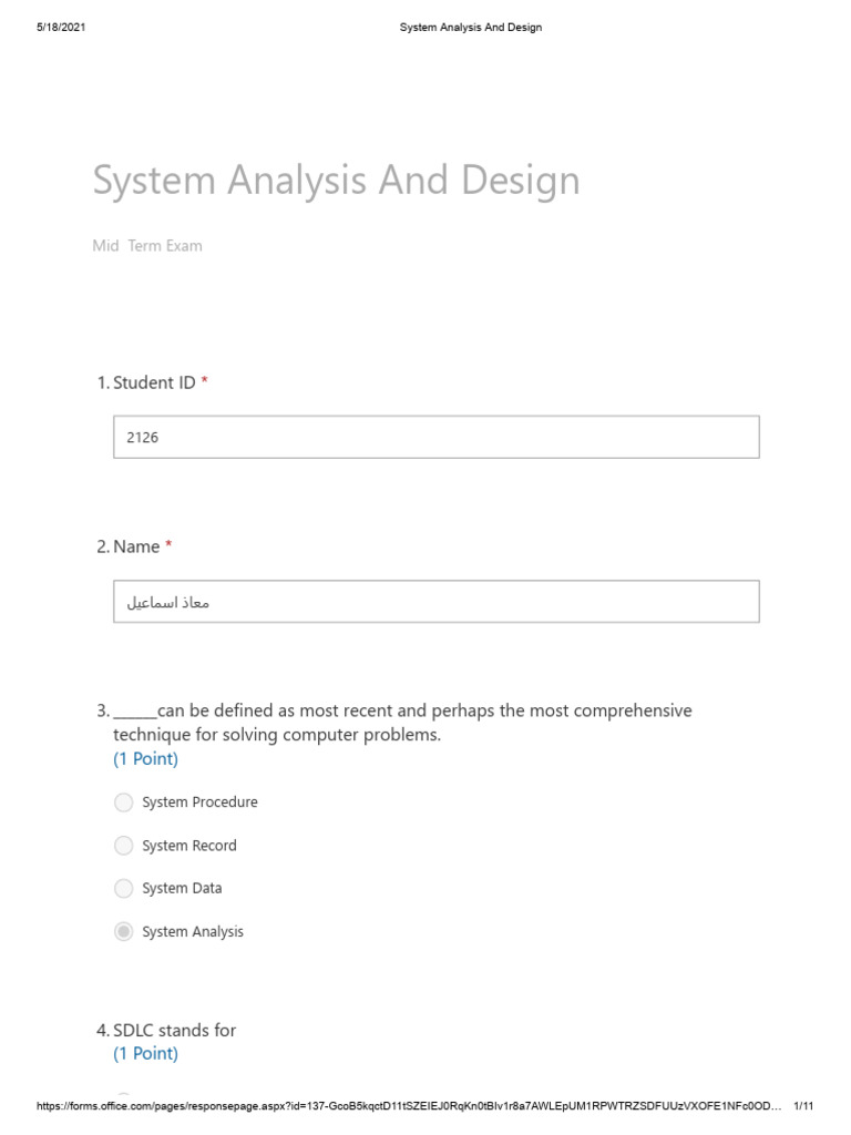 System Analysis and Design Mid | PDF | Computing | Systems Engineering
