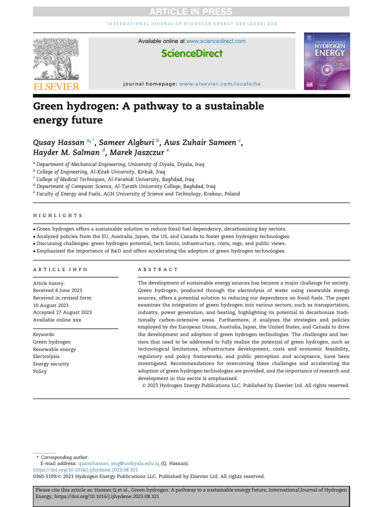Green Hydrogen: A Sustainable Future | PDF | Low Carbon Economy ...