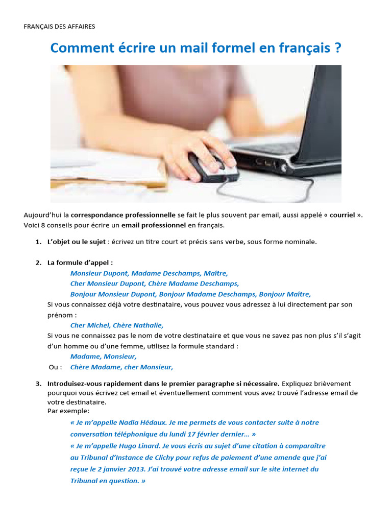 Écrire un mail formel en français | PDF