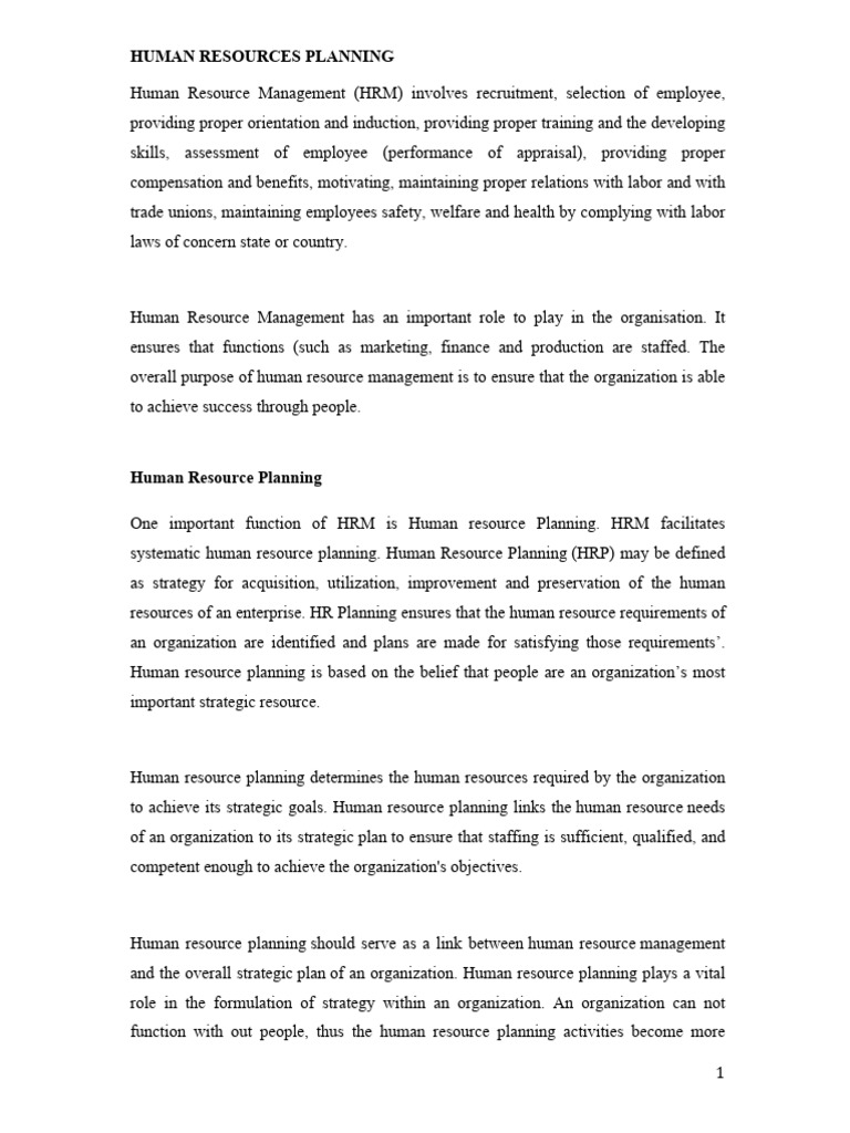 1.human Resource Planning Notes-1 | PDF | Human Resource Management ...