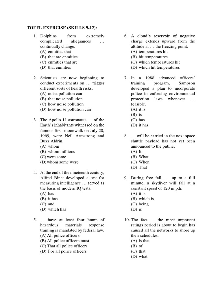 Toefl Exercise (1-12) | PDF | Apollo 11 | Spaceflight