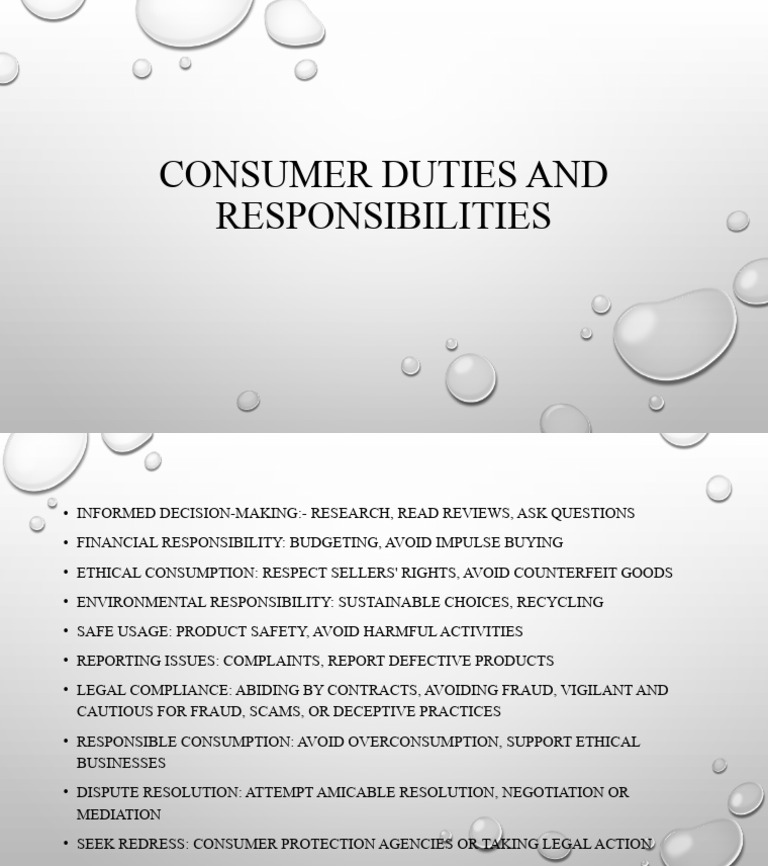 Consumer Duties and Responsibilities | PDF