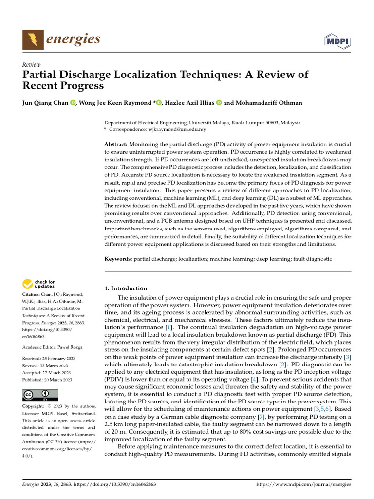 Partial Discharge Localization Techniques - A Review of Recent Progress | PDF | Machine Learning ...