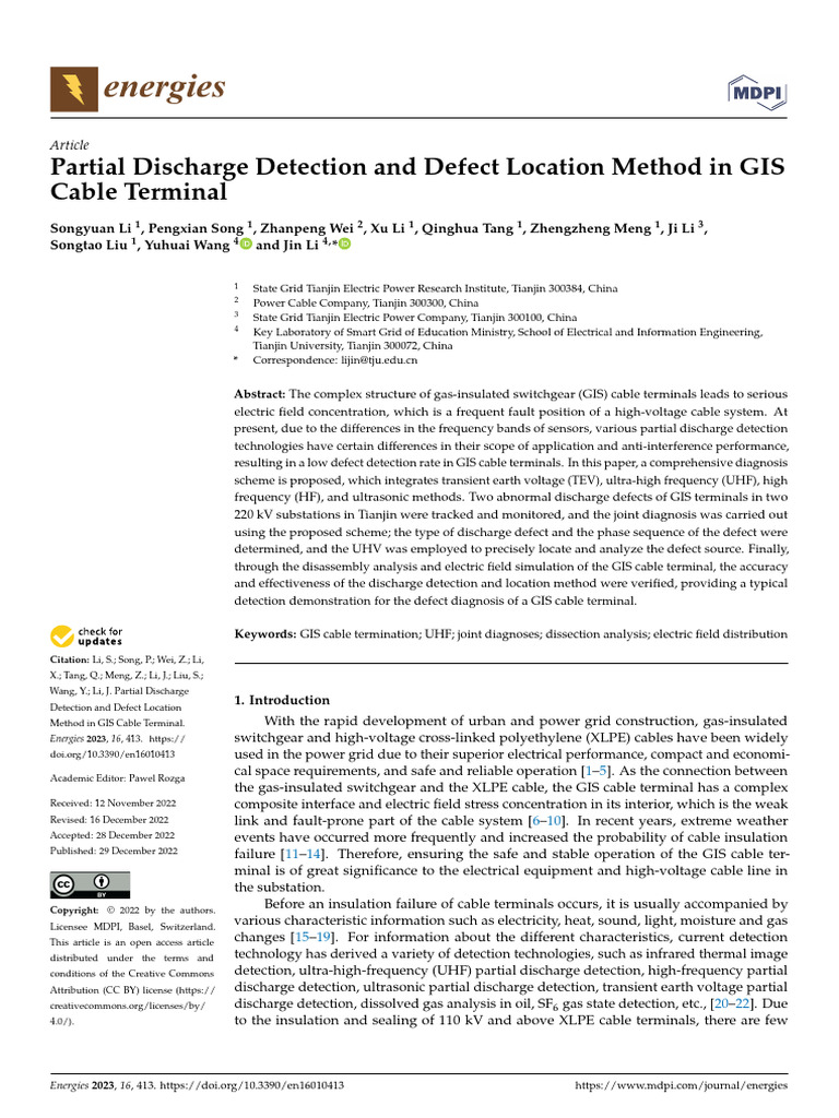 Partial Discharge Detection and Defect Location Method in GIS Cable ...