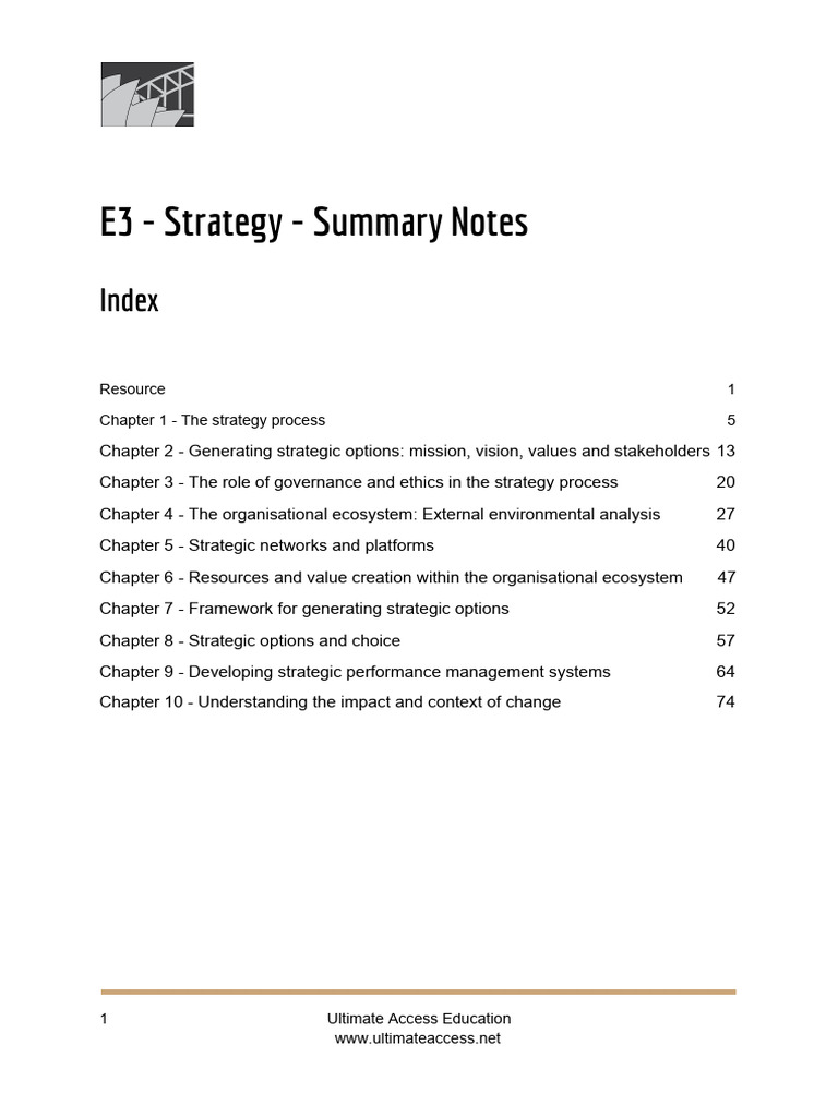 E3 Strategy Summary Notes - UA | PDF | Strategic Management | Corporate ...