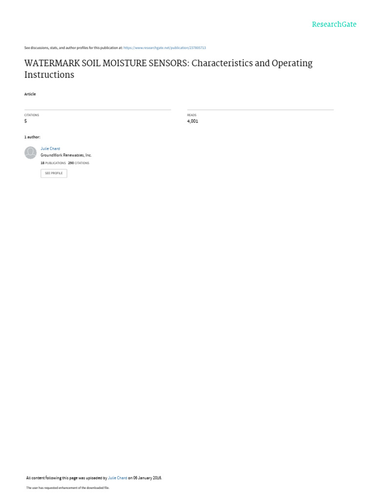 WATERMARK SOIL MOISTURE SENSORS Characteristics An | PDF | Earth ...