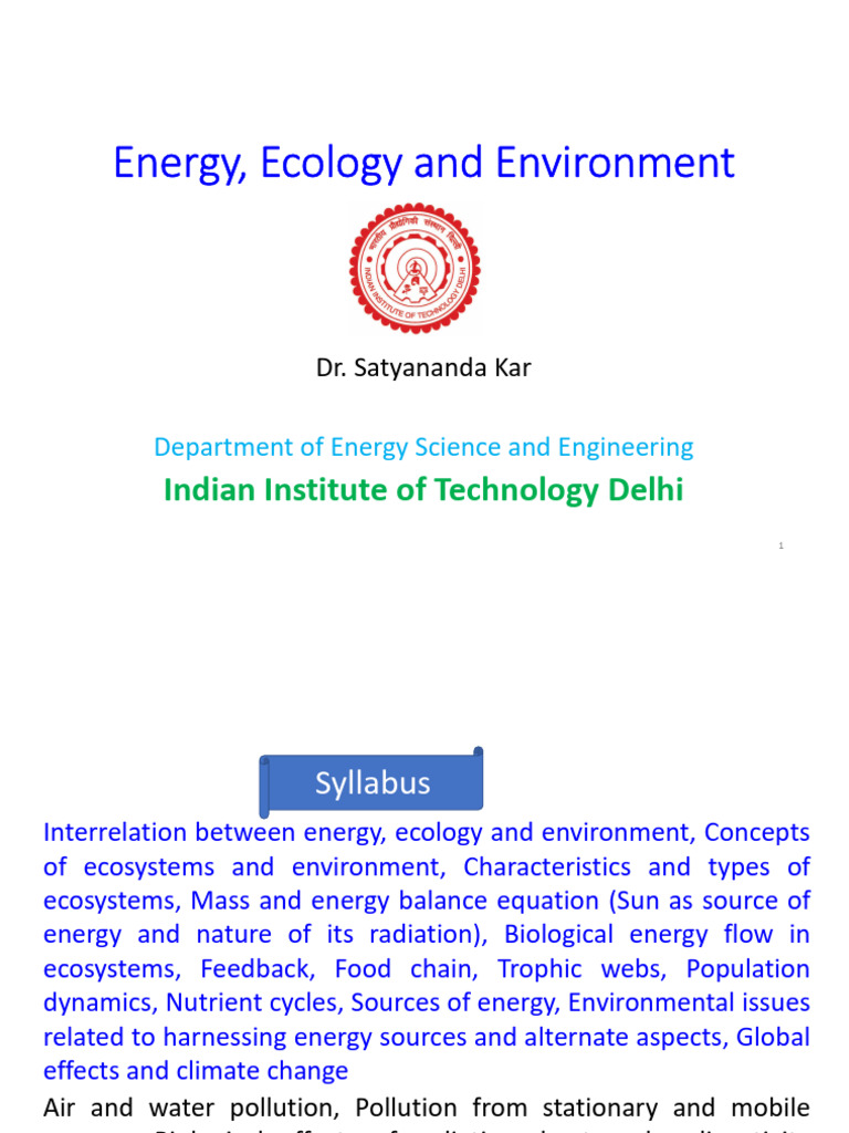 Energy, Ecology, Environment, Lecture1-2-3 | PDF | Ecological Niche ...