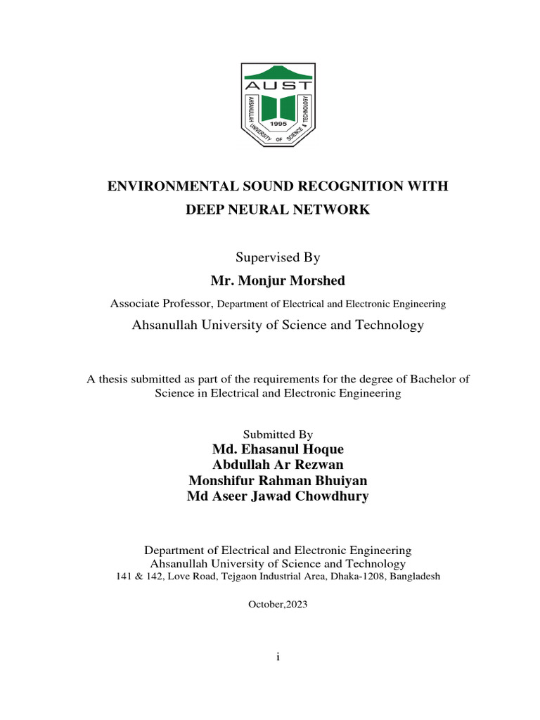 Environmental Sound Recognition Using DNN_Thesis Book | PDF | Deep Learning | Artificial Neural ...