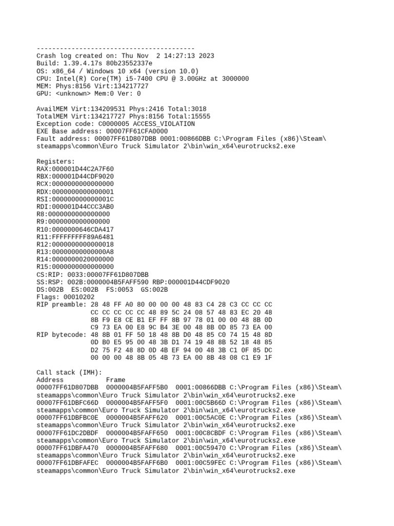 Game Crash | PDF | System Software | Computing