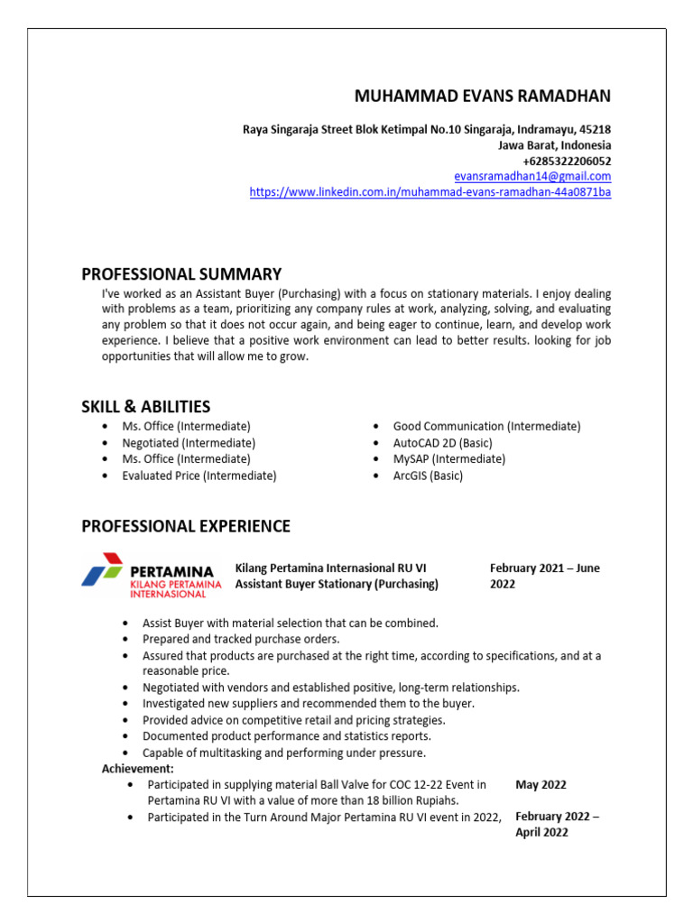 cv Muhammad Evans Ramadhan 2.5 | PDF