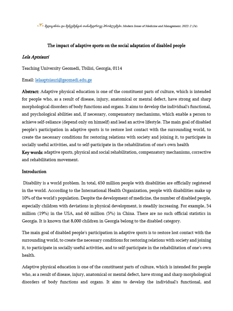 The Impact of Adaptive Sports On The Social Adaptation of 28sj8tby ...