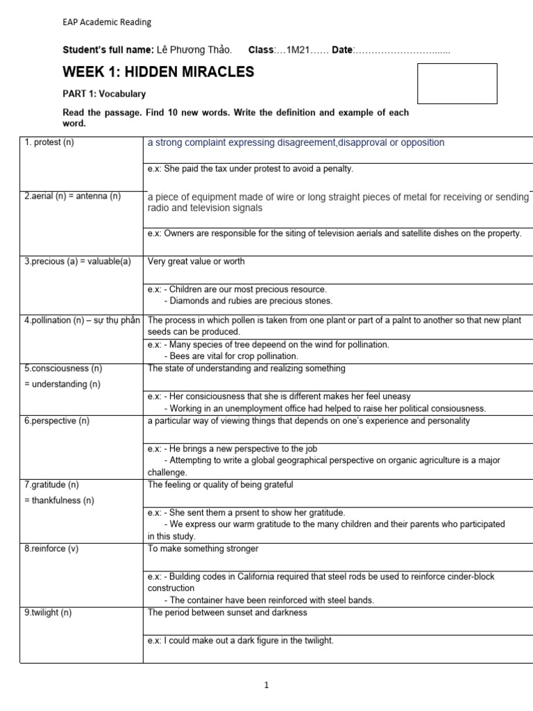 EAP Reading Worksheet Week 1 - Hidden Miracle | PDF | Pollination ...
