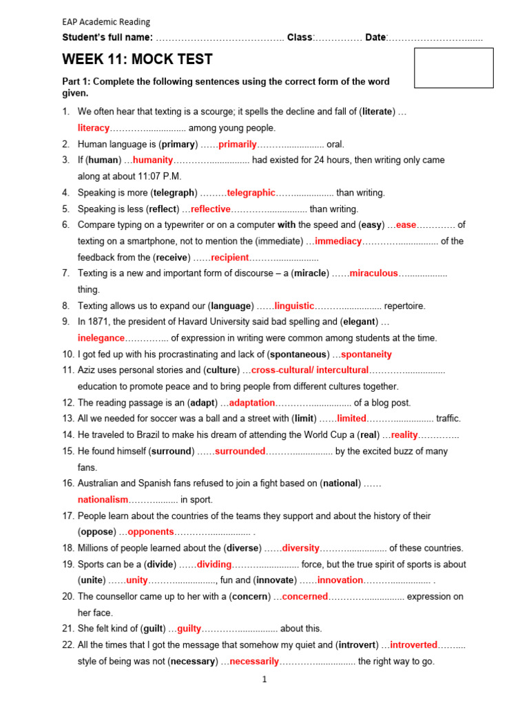Eap Reading Mock Test Pdf Intelligence Spider