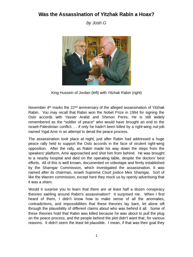 Yitzhak Rabin Assasination A Hoax Miles Mathis | PDF | Shin Bet