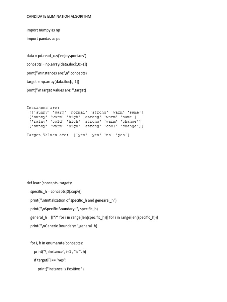 Candidate Elimination | PDF