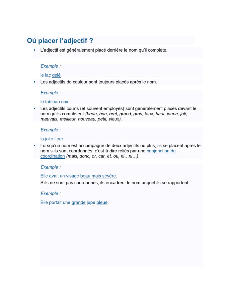 La Place Des Adjectifs | PDF