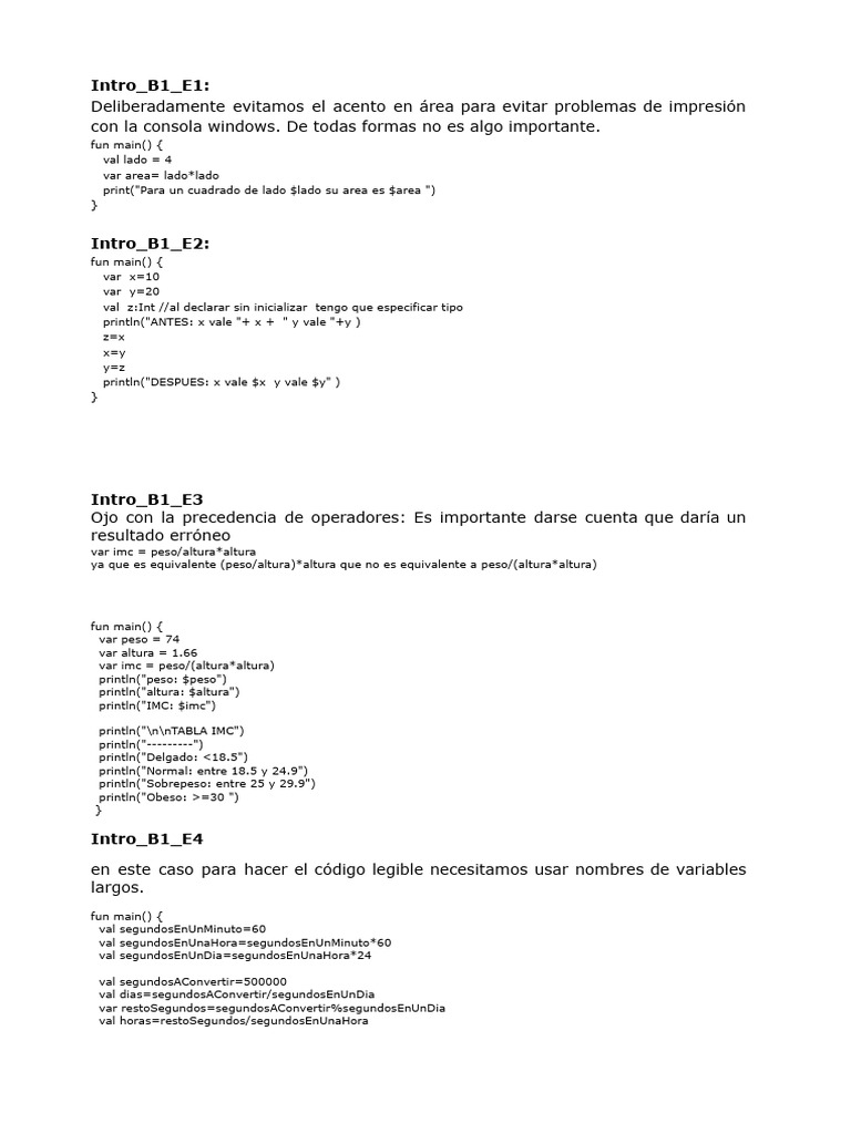 Ejercicios Kotlin Sencillos de Variables Operadores y Expresiones - Sol | PDF | Programación de ...