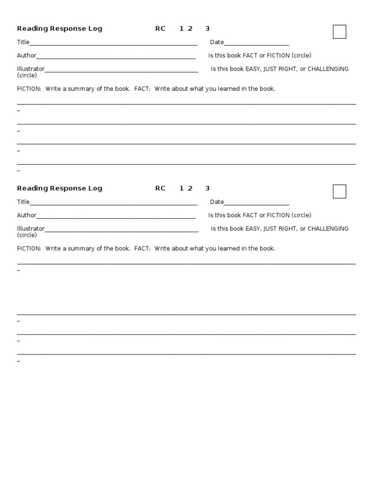 Reading Response Log | PDF