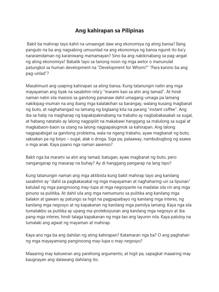 Ang Kahirapan Sa Pilipinas | PDF