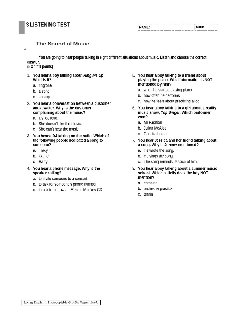 LE1 - AIO - LT3 Listening Test | PDF